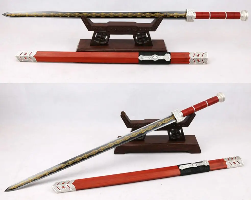 Handmade Chinese Wushu Sword Han Jian Sword Double Edge 1095 Red High ...
