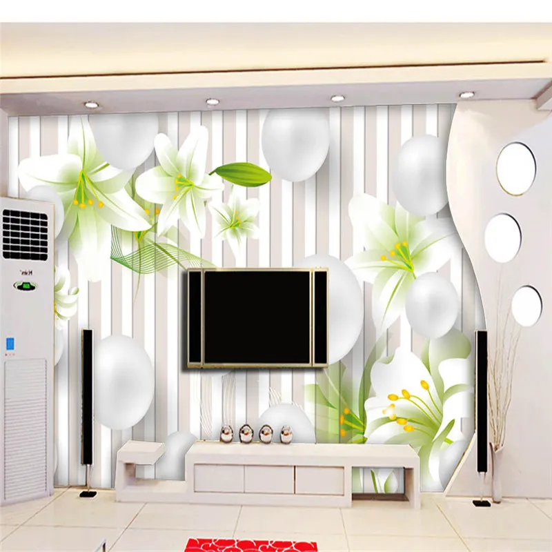 Custom Photo Wallpapers 3D Stereoscopic Nature White Flowers Wallpapers ...