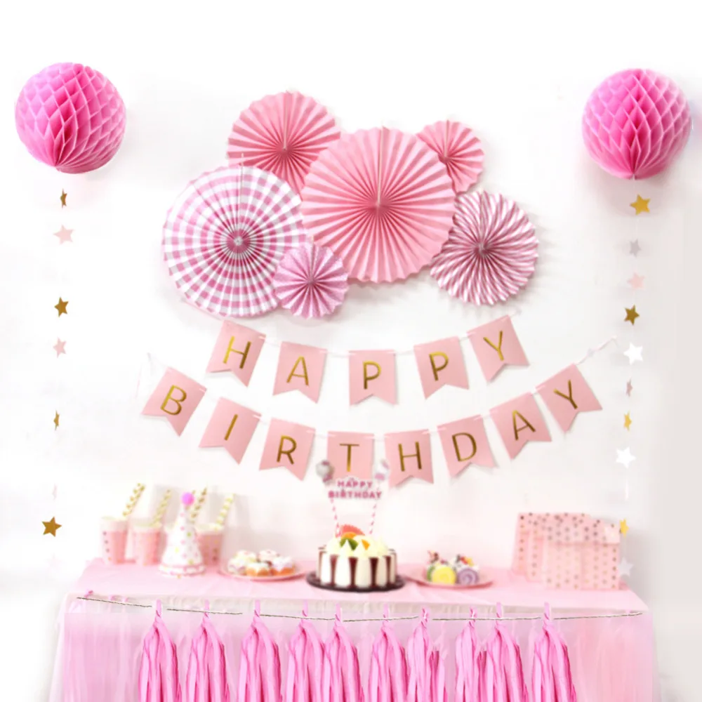 Birthday Party Hanging Paper Decoration Kit Banner Tassel Garland Paper 