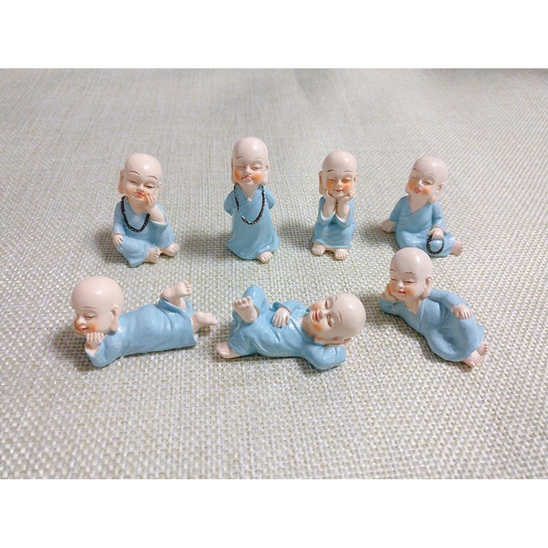 7pcs Mini Monks Figurines Zen and Shaolin Decorative Ornaments Desktop ...