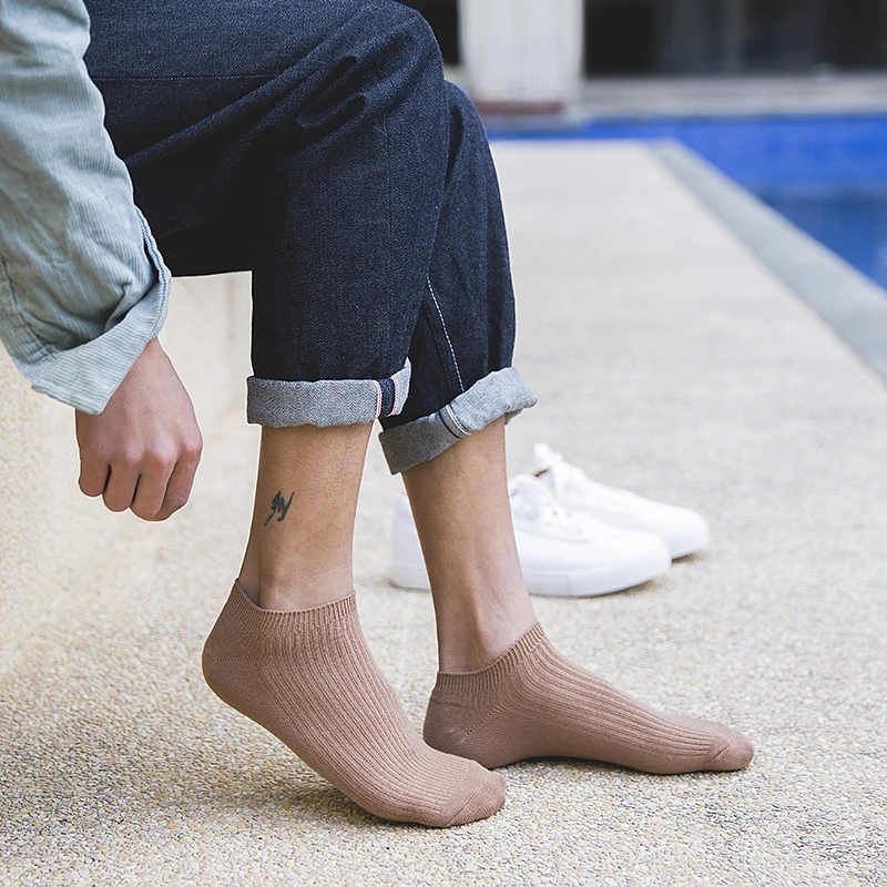 Korea New Fashion Solid Business Dark Grain thin Cotton Men Ankle Socks ...