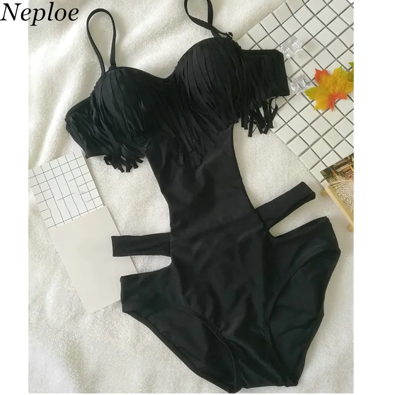 Neploe Tassel Summer Black Women Bikini Hollow Out Backless Sexy Female