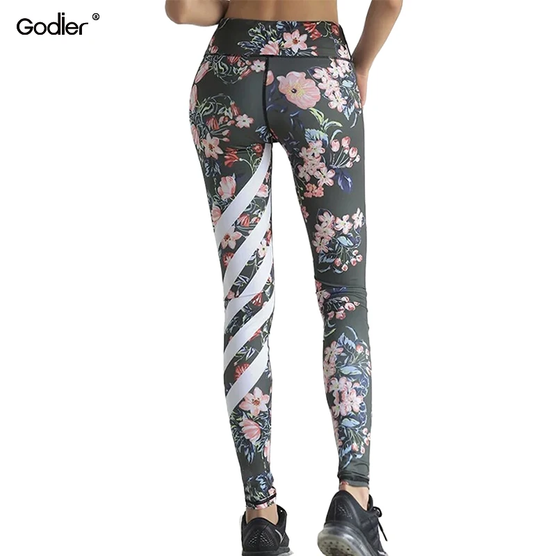Godier New Women Leggings Retro Roses Printing Fitness Legging Elegant