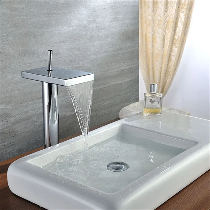 Single Handle Brass Chrome Finishing Waterfall Basin Faucet Big Mouth