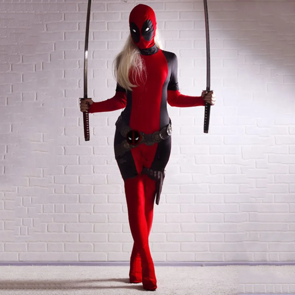 Cool Lady Deadpool Costume Red Full Body Spandex Girl/women/female ...