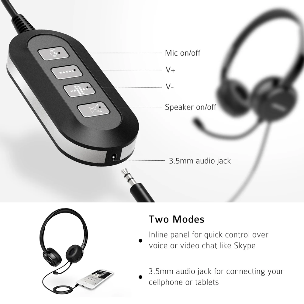 Mpow PA071 Wired Headsets Crystal Clear Sound With Mic In line Control Wired Headphone for Mac PC Computer Office Skype Calls AliExpress 44