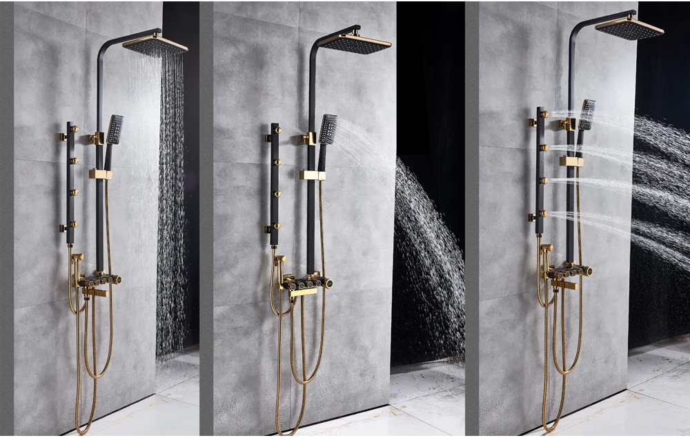 Schwarz Dusche System Höhe Einstellbare Massage Jet Dusche Mischer ...