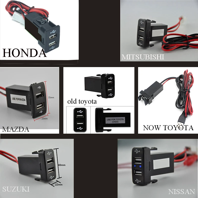 12V 2.1A Dual USB Car Charger Audio input function for Toyota Vigo for ...