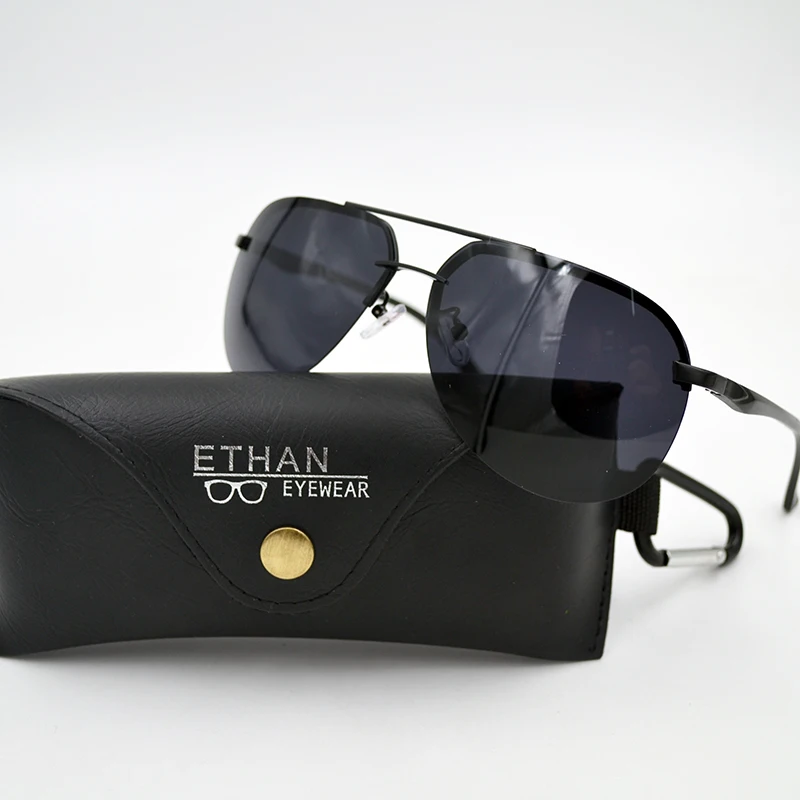 Men 100 Polarized Aluminum Alloy Half Frame Sunglasses With Leather