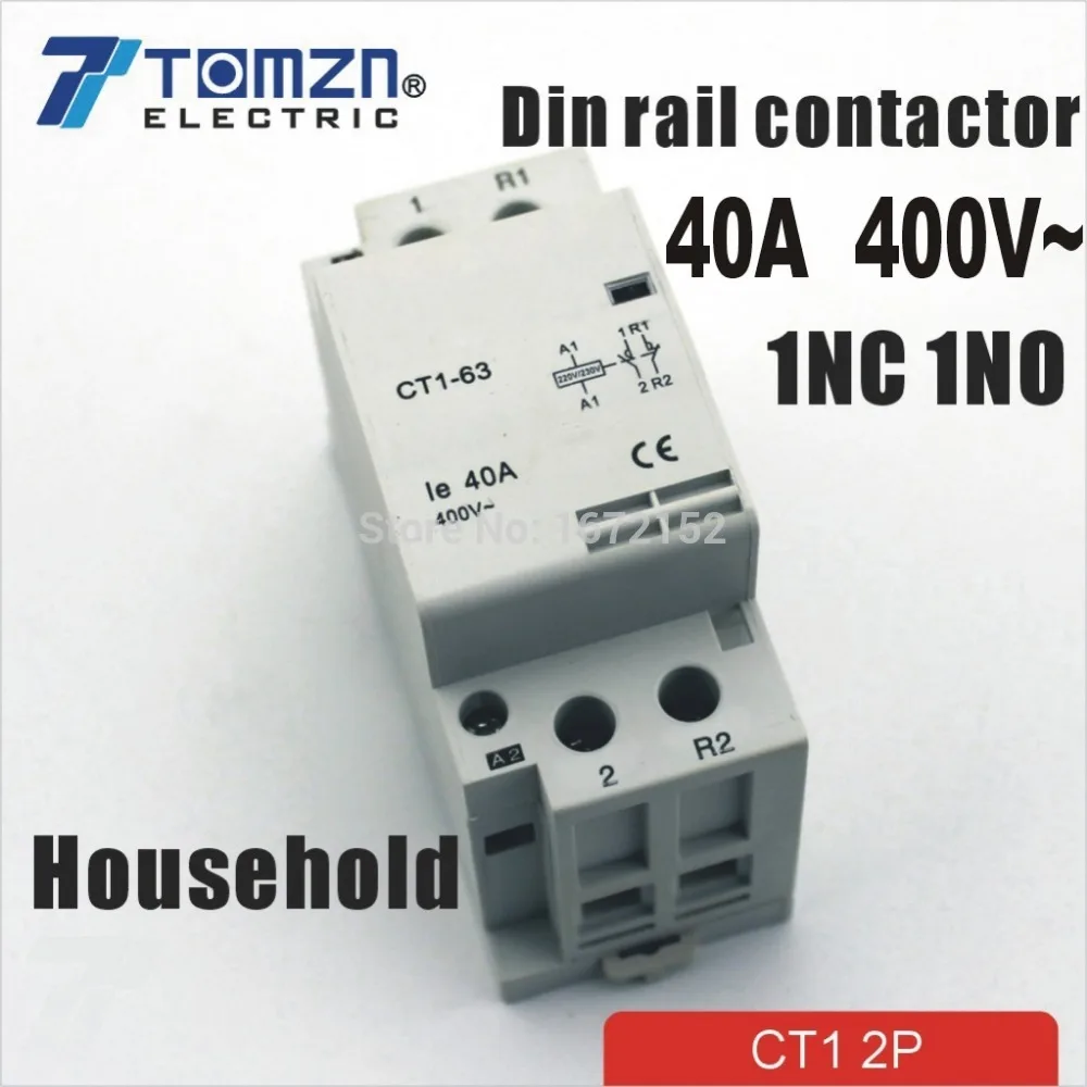 CT1 2P 40A 1NC 1NO 220V/230V 400V ~ 50/60HZ 딘 레일 가정용 ac 모듈 형 접촉기 ...