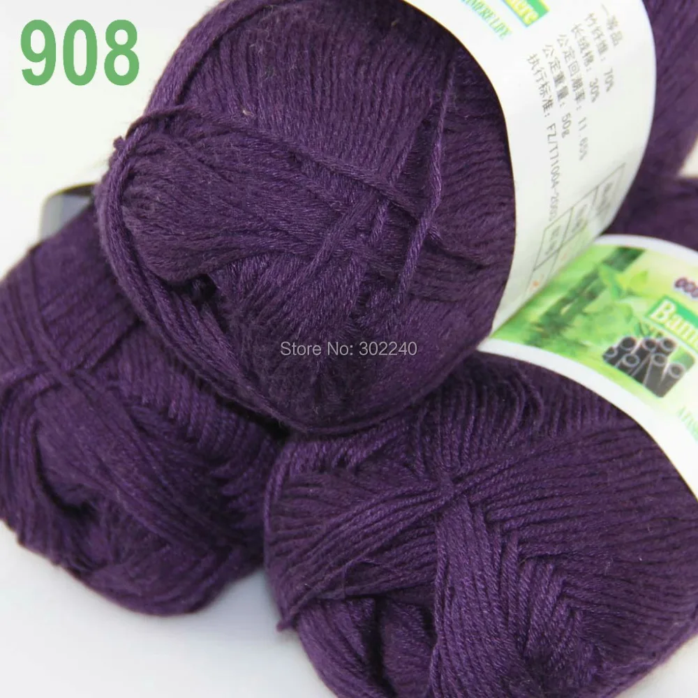 Lot of 3 Skeins Super Soft Natural Bamboo Cotton Knitting Yarn Purple ...
