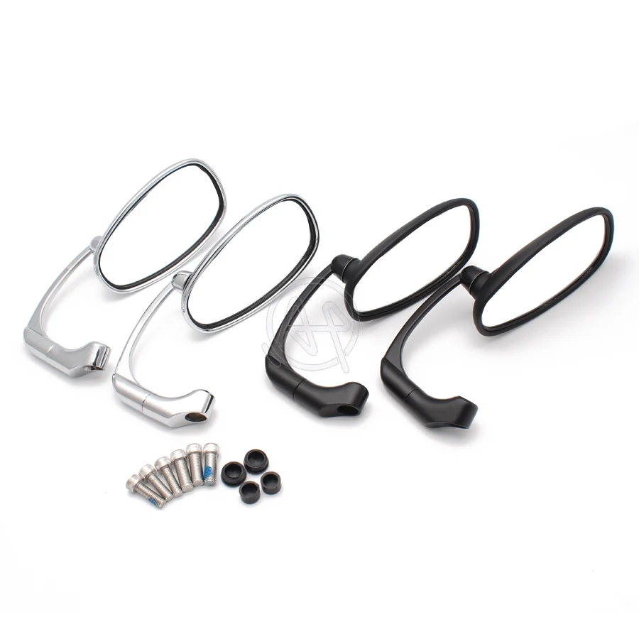 Motorcycle-Chrome-Black-Aluminum-Plastic-Retro-Clear-Lens-Rearview-Side ...