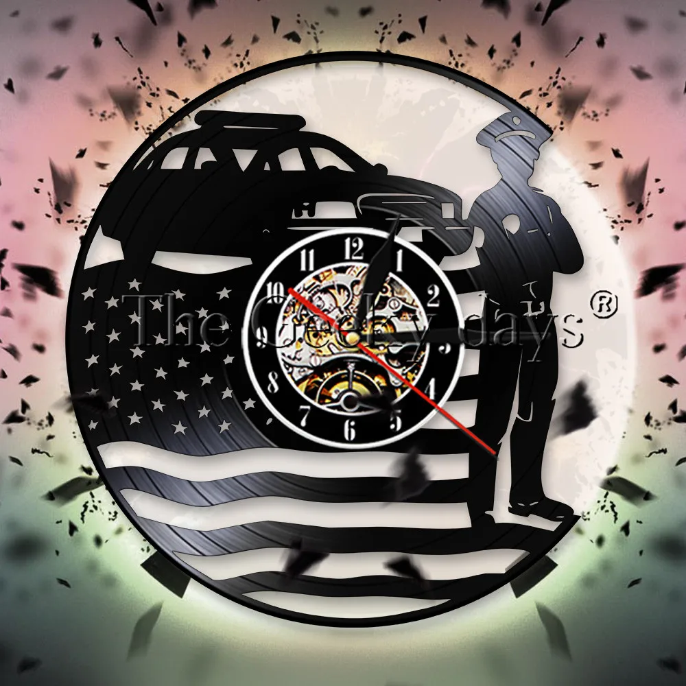 USA Policeman Wall Clock Police Station Vinyl Record Wall Clock Wall ...