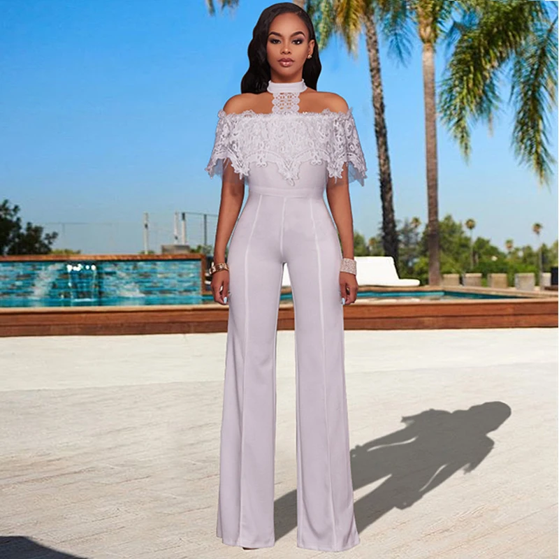 Off Shoulder Backless Sexy Lace Jumpsuits Casual One Piece Overalls ...