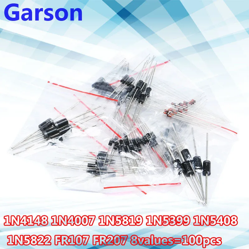 1N4148 1N4007 1N5819 1N5399 1N5408 1N5822 FR107 FR207,8values=100pcs ...