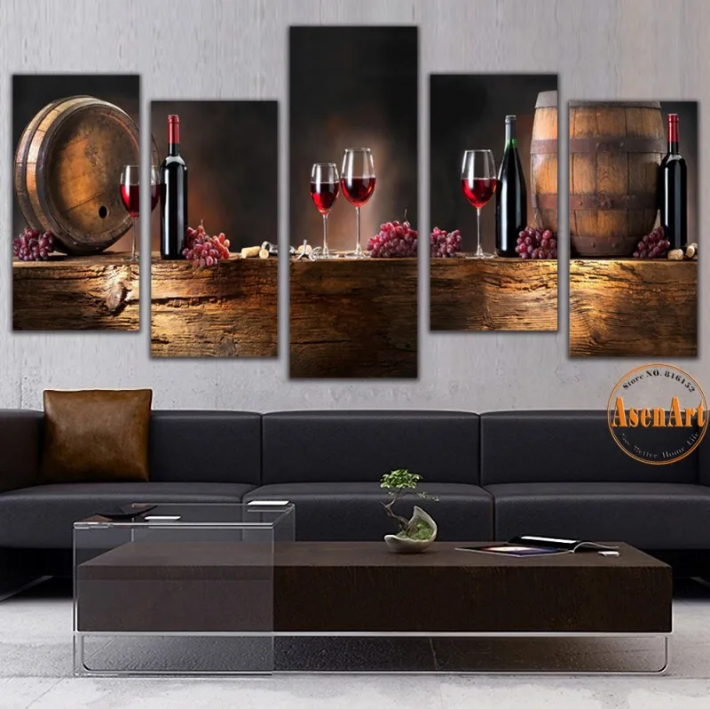 5 Panel Wall Art Fruit Grape Red Wine Glass Picture Art For Kitchen Bar 5 Panel Wall Art Fruit Grape Red Wine Glass Picture Art For Kitchen Bar