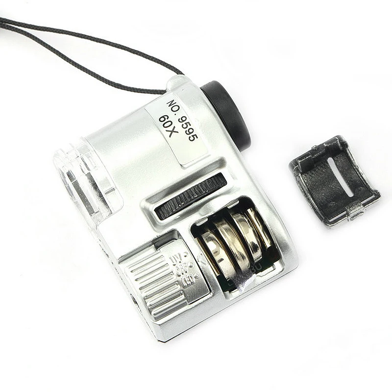 Mini Lens 60X Pocket Magnifier Microscope With Led Ultraviolet Light ...