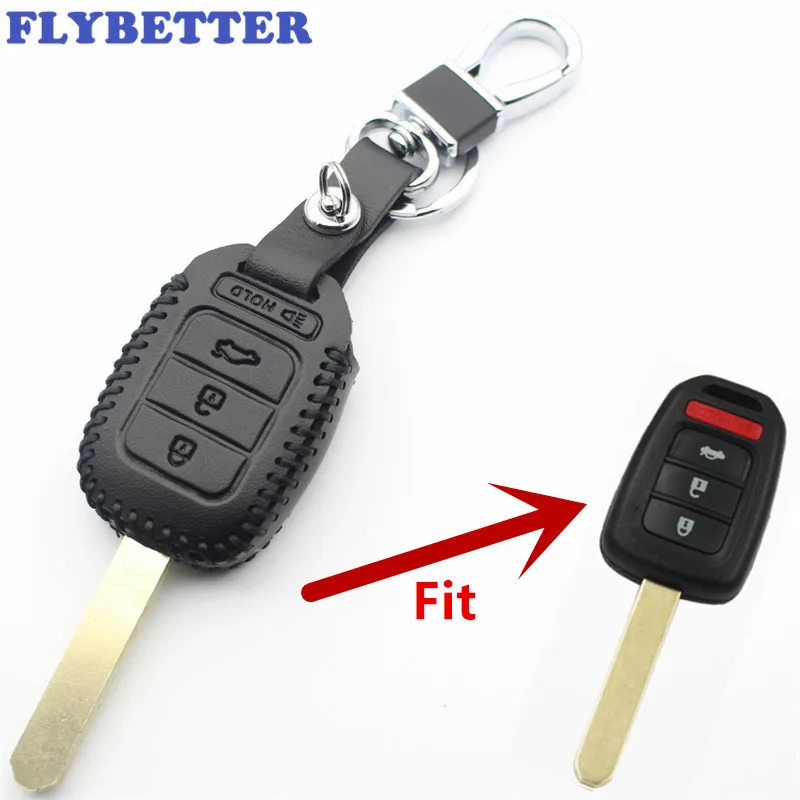 Flybetter Genuine Leather 4button Remote Key Case Cover For Honda ...