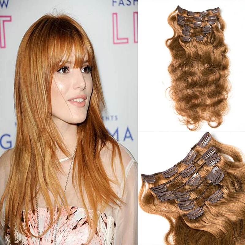 Copper Red Clip In Human Hair Extensions 7pcs 100g Brazilian Human Hair