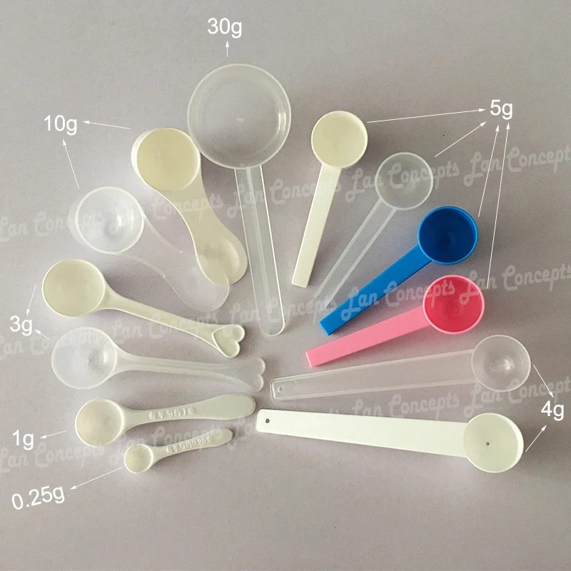 50pcs/lot Plastic Scoop Measuring PP Spoon 0.1g 0.25g 1g 2ml 3g 6ml 4g ...