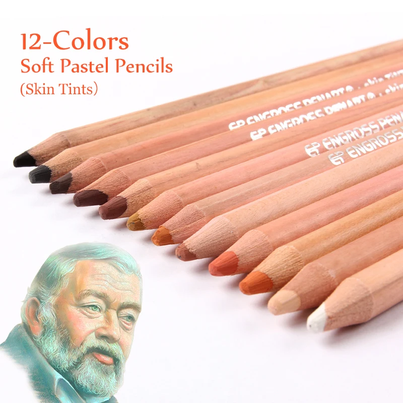 12 Professional Soft Pastel Pencils Wood Skin Tints Pastel Colored ...