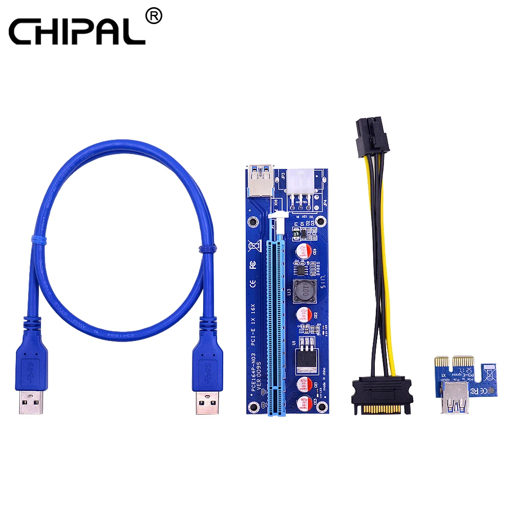 CHIPAL 10pcs 009S PCIE RISER 6PIN 1X 16X with 2 LEDs Express Card Sata ...