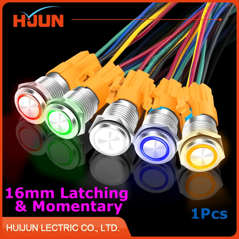 1pcs 16mm Momentary Latching Flat Round Stainless Steel Metal Push ...