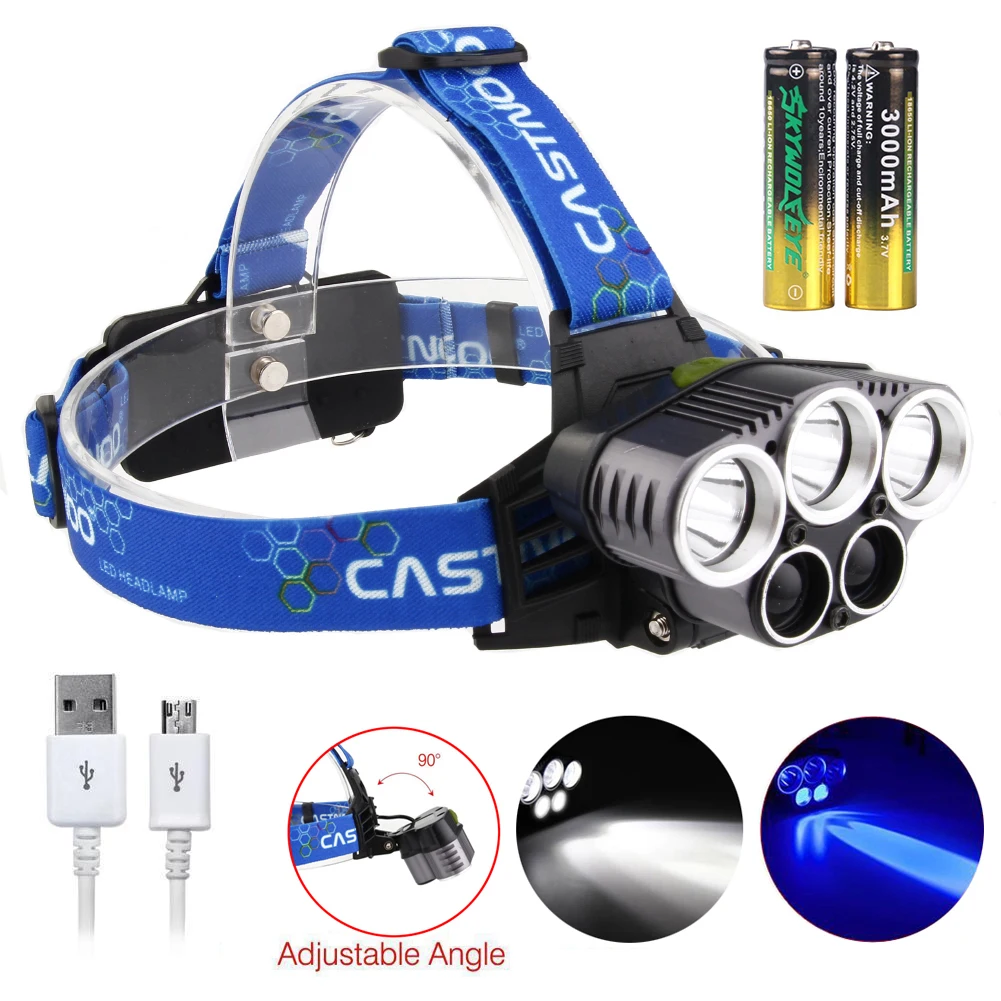 Rechargeable 8000 Lumens 5X T6 LED Headlight Head Lamp Head Flash Light ...