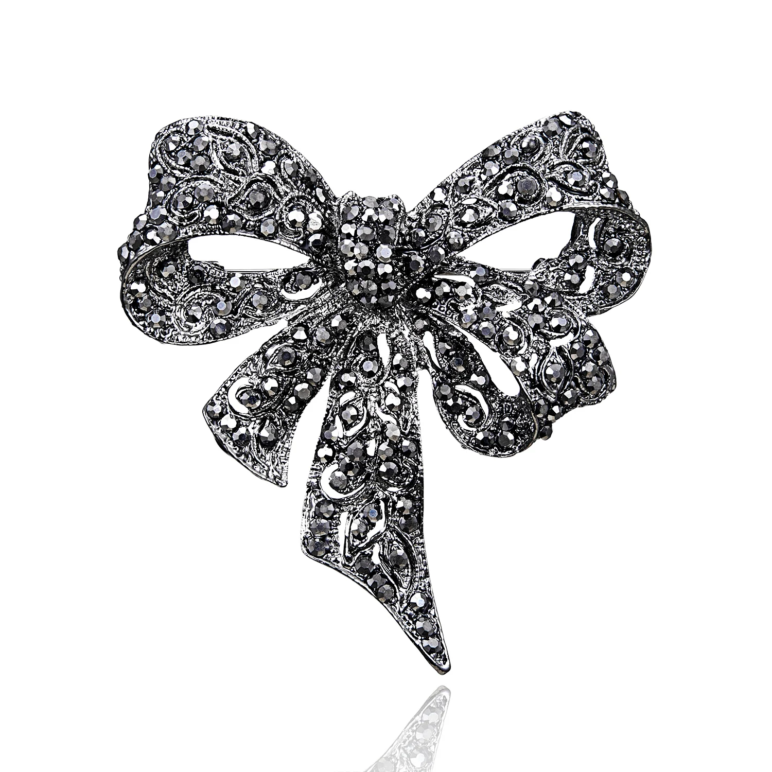 Buy Rinhoo Black Color Rhinestone Bow Brooches For