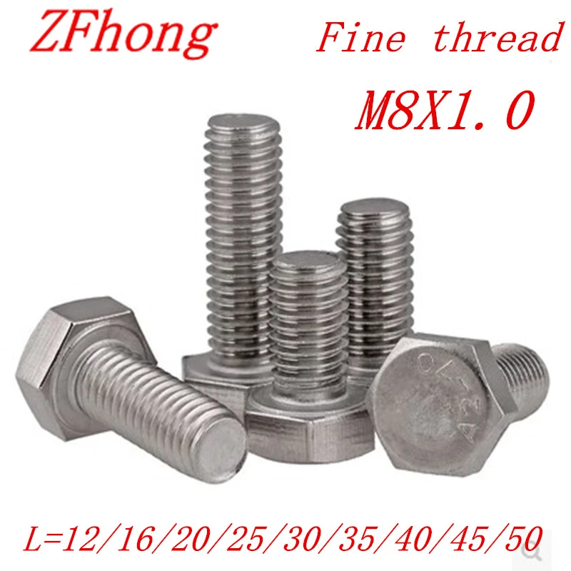 10 개/몫 m8x1.0 미세 나사 육각 볼트 DIN933 m8 나사 피치 1.0mm 길이 12/16/20/25/30/35/40 ...