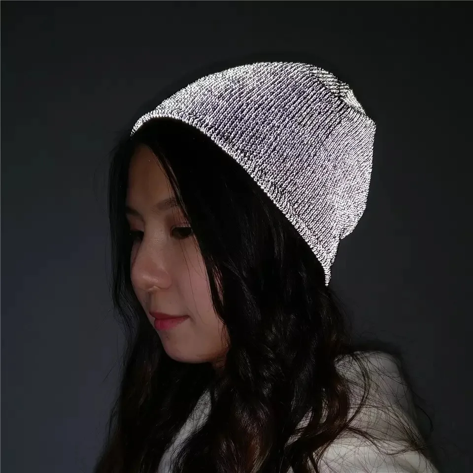 Reflective Knit Beanie Hat Warm reflective Beanie Hat Skater Ski Woolly ...