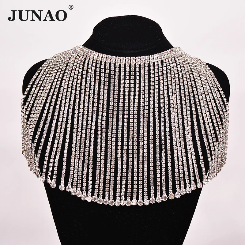 JUNAO-45cm-lot-Clear-Rhinestone-Fringe-Glass-Crystal-Chain-Metal-Trim ...