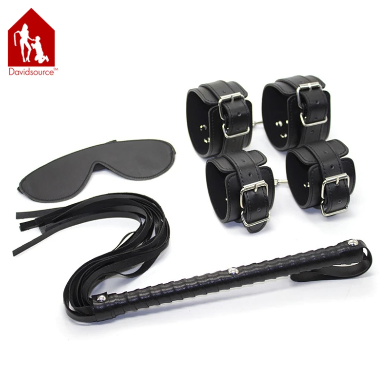Davidsource Leather Wrist And Ankle Cuff With Whip And Blinder Restraint