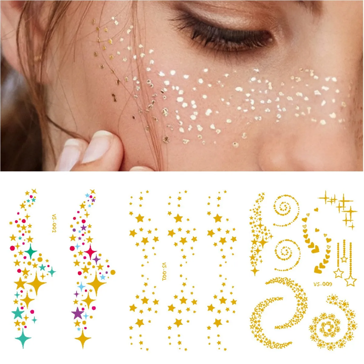 1pcs Bronzing Face Makeup Tattoo Personality Disposable Gold Tattoos ...