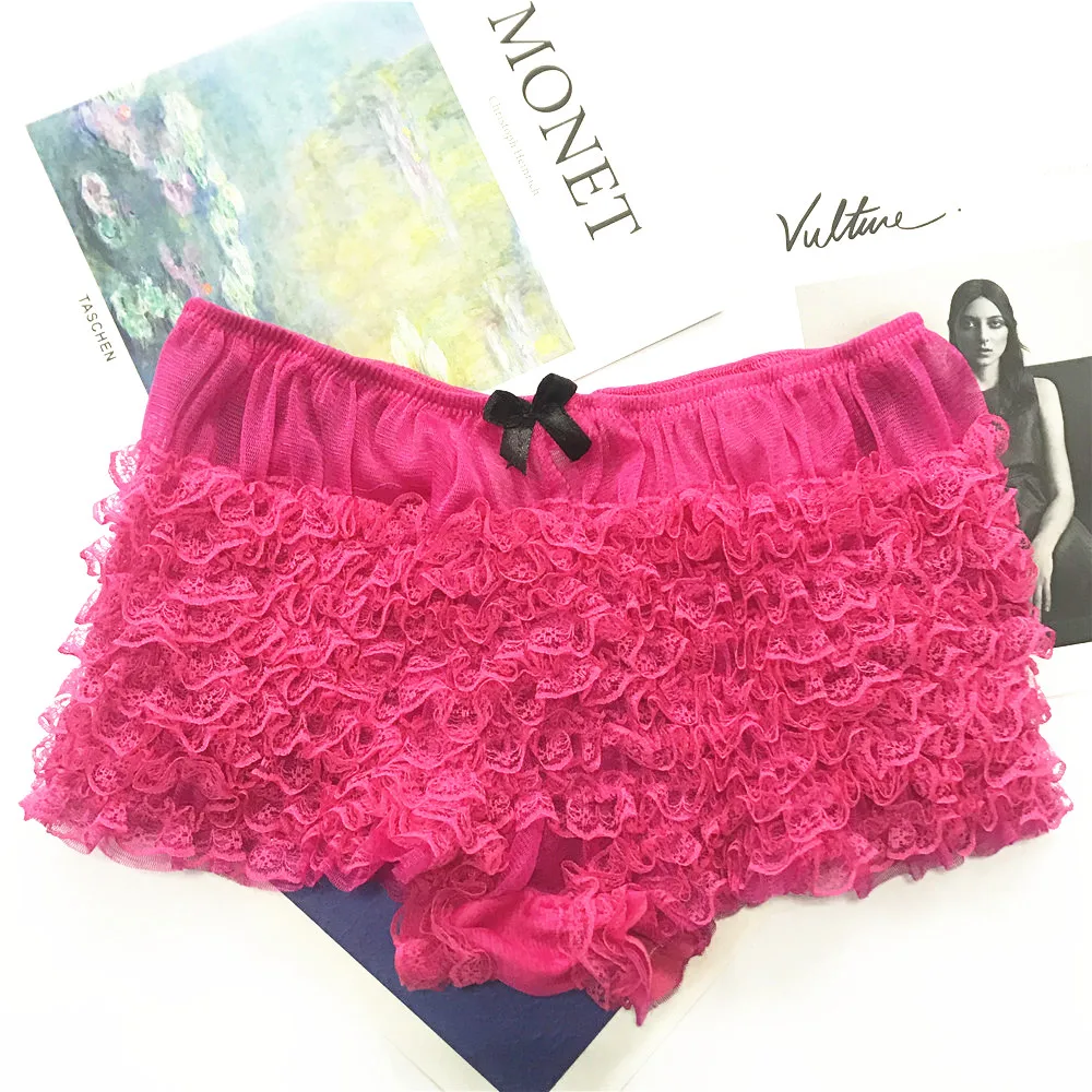 Women's Ladies Ruffled Lace Bloomers Frilly Knickers Panties Burlesque ...