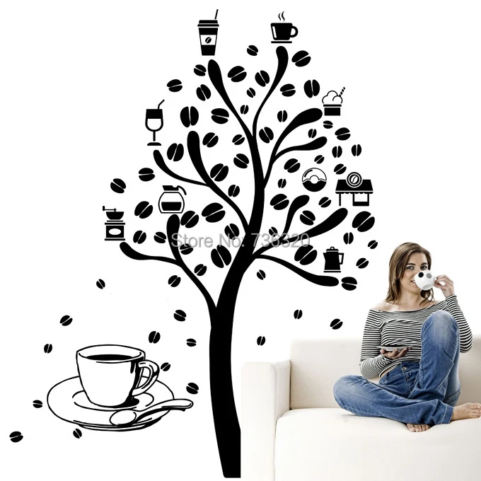 Coffee Tree Vinyl Wall Decal Korean Fashion Coffee Logo Cup Plant Mural ...