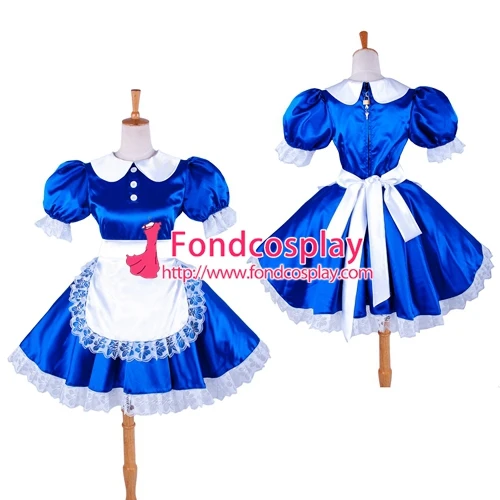 Lockable Uniform Sissy Maid Dress Blue Satin Dress Cosplay Costume ...