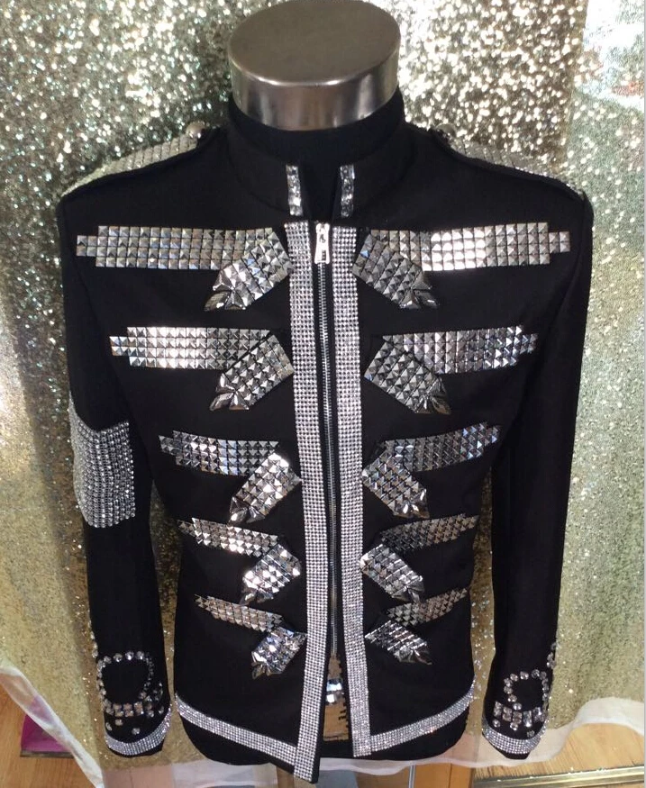 Fashion Men's Black Slim Sequins Jacket Costume Nightclub Bar Male ...