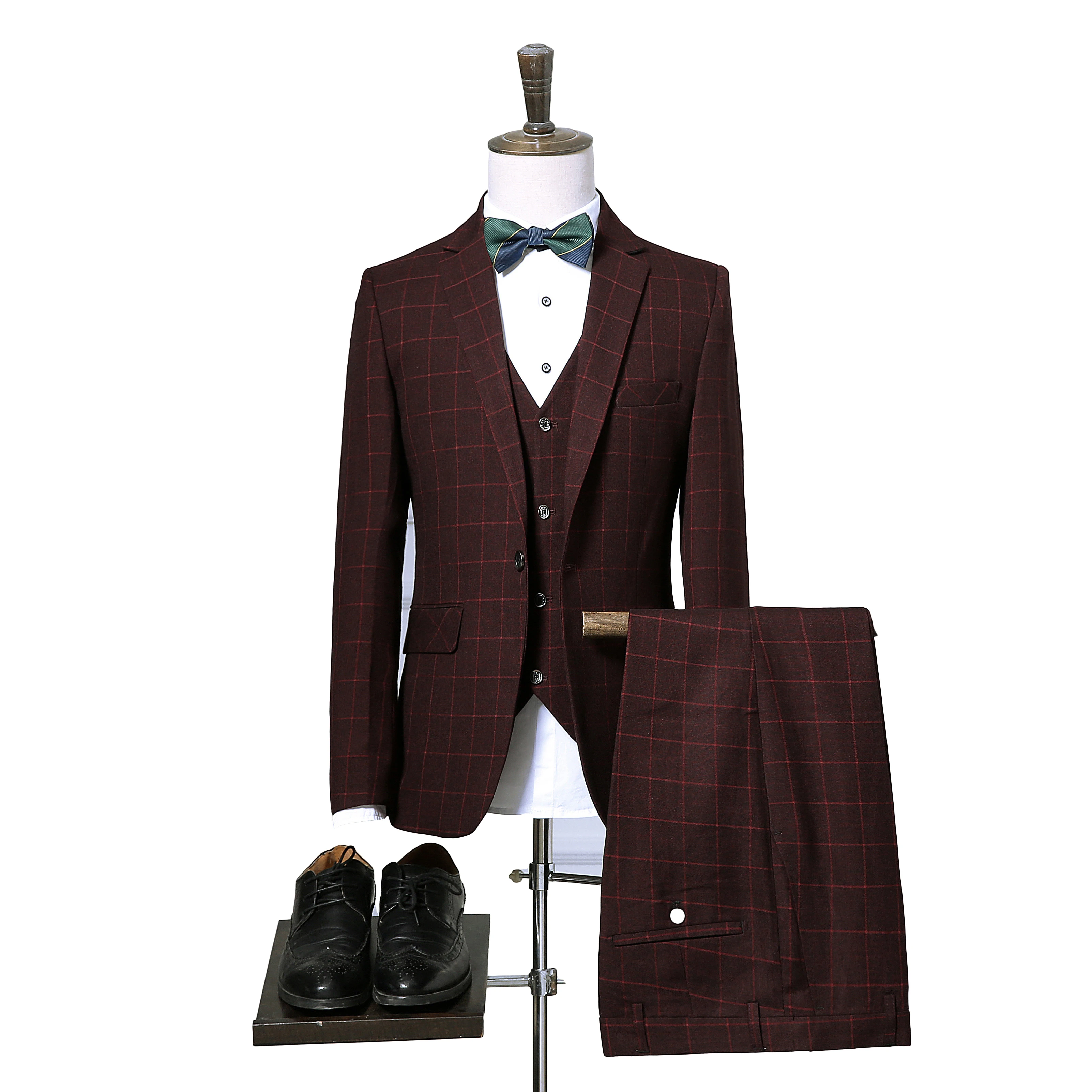 Jacket+Pant+Vest Fashion Plaid Suit Three Piece Suit High Quality ...