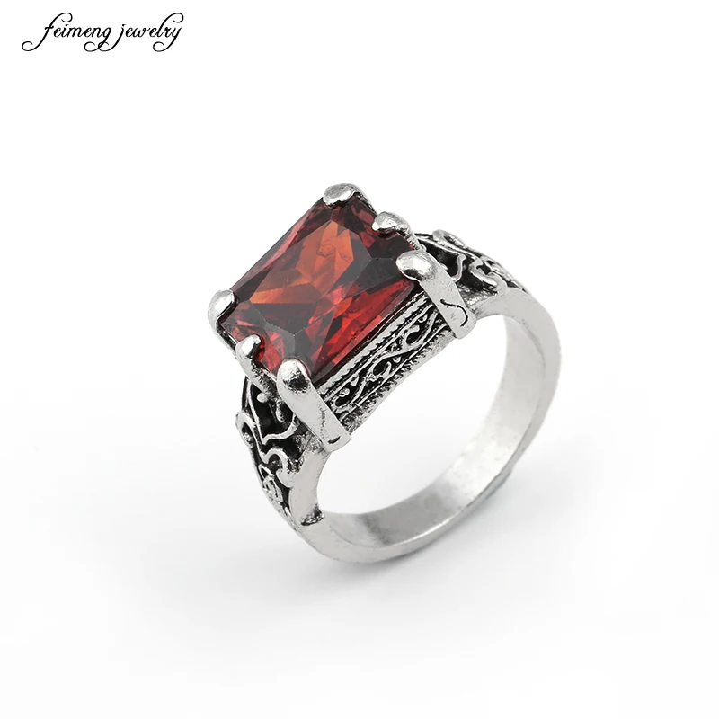 Cool Punk Real zinc Alloy Red Ring Men's big red Crystal red stones ...