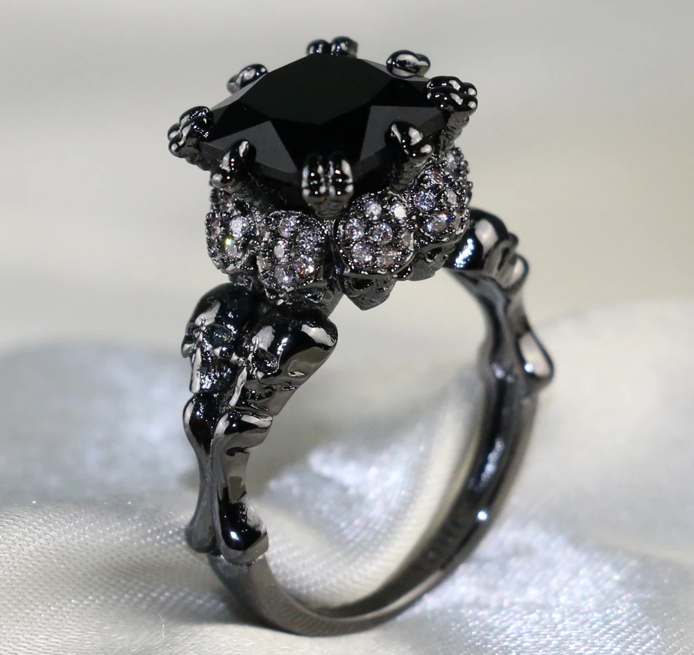 Loversring Warna Hitam Emas Princess cut 10mm Cubic Zirconia Batu ...