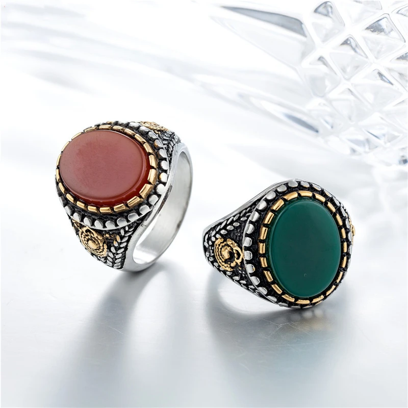 Vintage Oval Red/Green Onyx Stone Signet Ring Men In Oxide Stainless ...