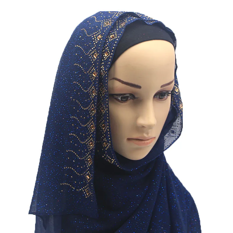 Women-Bling-Shiny-Gold-Rhinestones-Chiffon-Hijab-Scarf-Muslim-Islamic ...