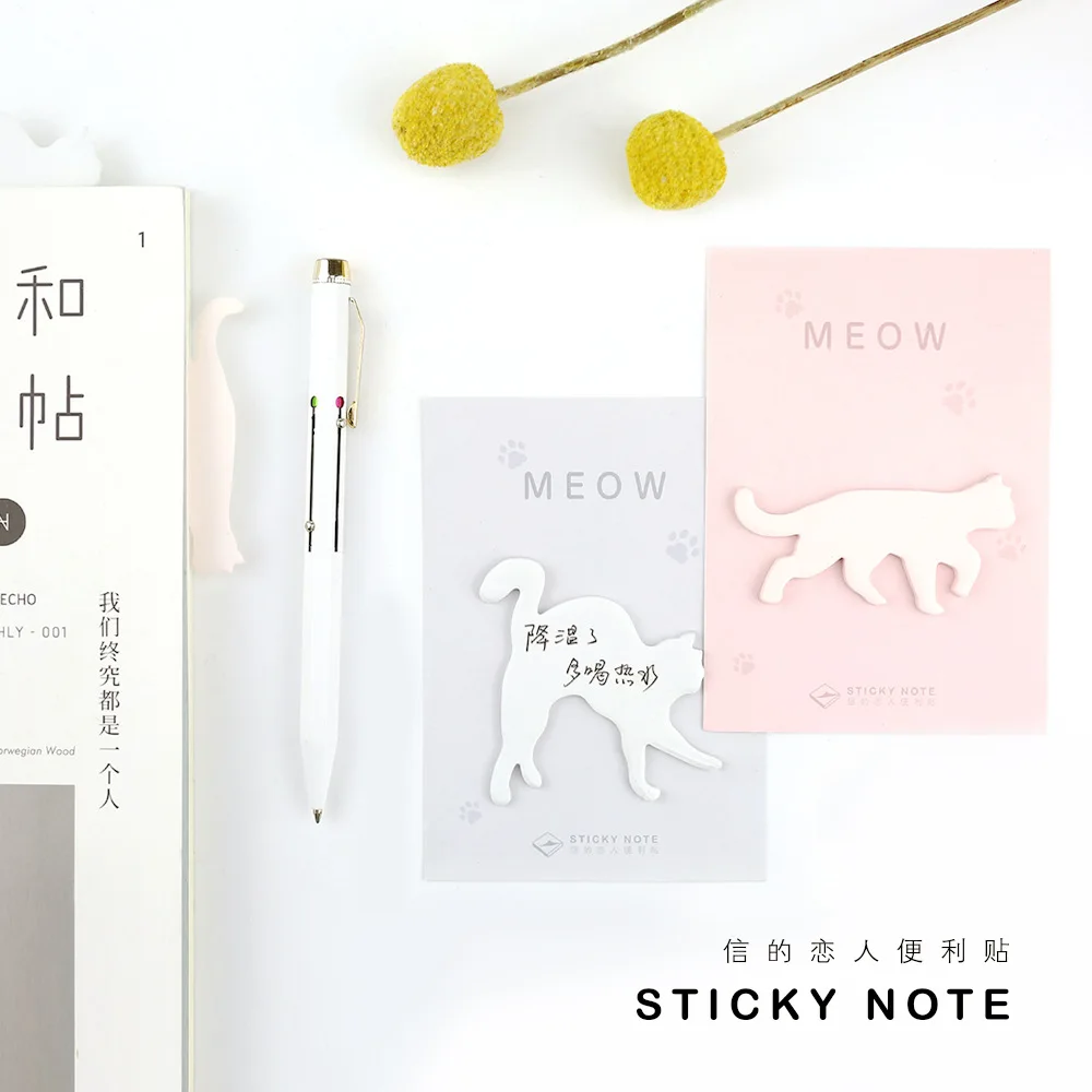 1Pack New Cute Meow Cat Shape Self Adhesive Memo Pad Sticky Notes Post ...