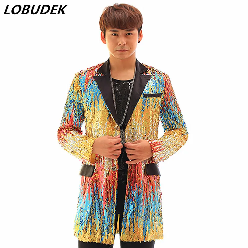 Tide Male Singer Punk Rock Costume Stage Outfit Colorful Sparkly ...