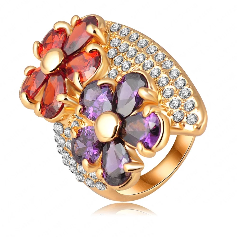 Fashion Flower Ring Crystal Women Rings Gold Color Ring Wholesale 22 ...