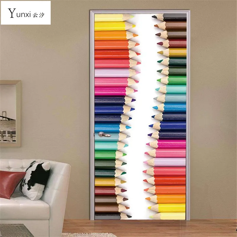 YunXi 2017 New 3D Door Paste Color Pencil Stickers Living Room Bedroom ...