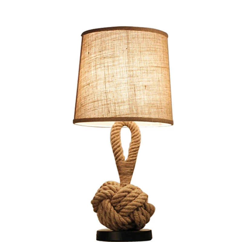 American countryside vintage hemp rope table lamp creative bedroom ...