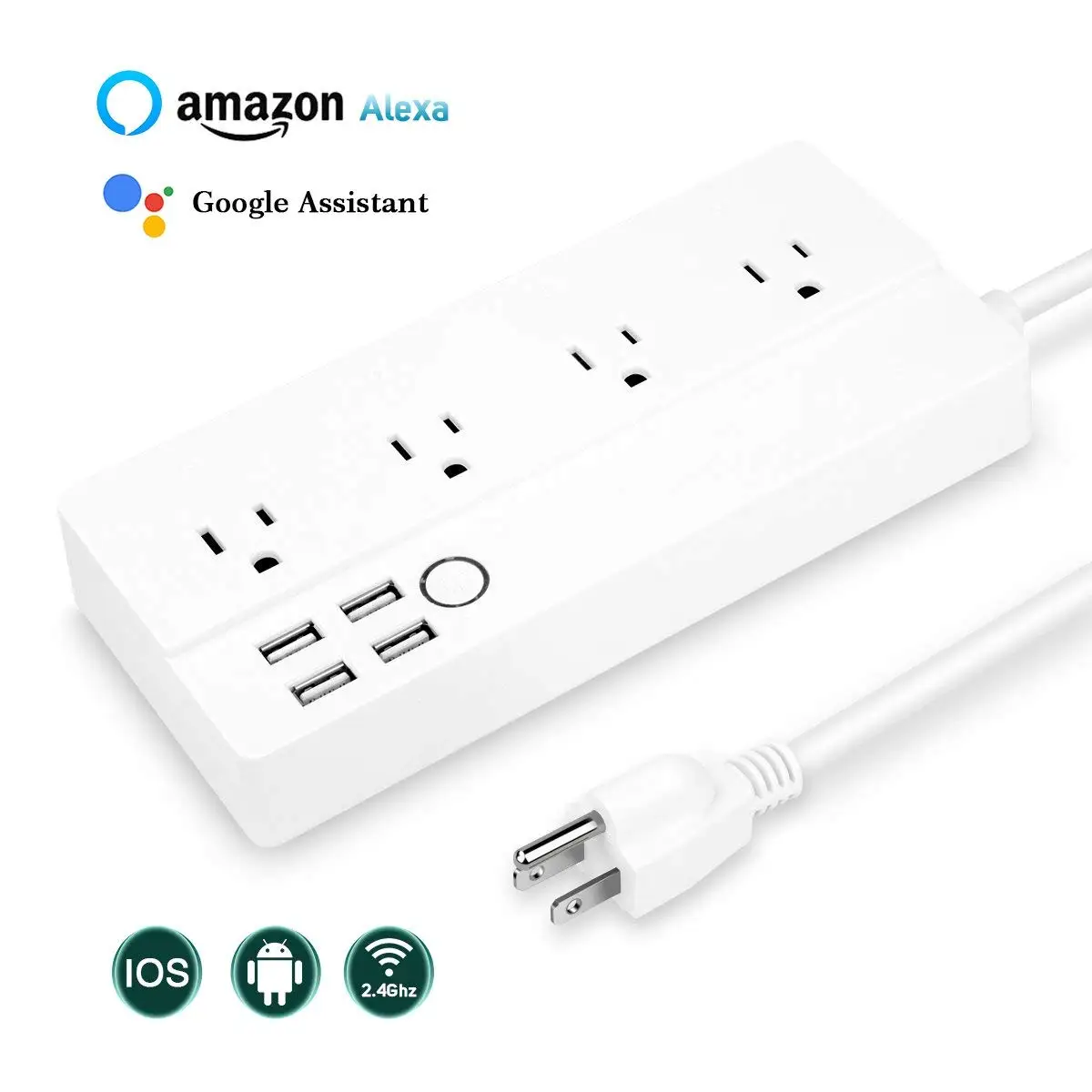 Smart Wifi Power Strip Surge Protector 4 USB Ports 4 Individually Plug ...
