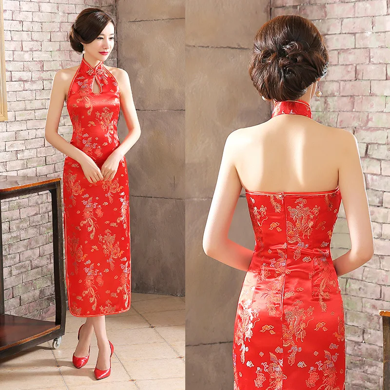 Backless Slim Women Long Cheongsam Dragon Chinese Traditional Dress For ...